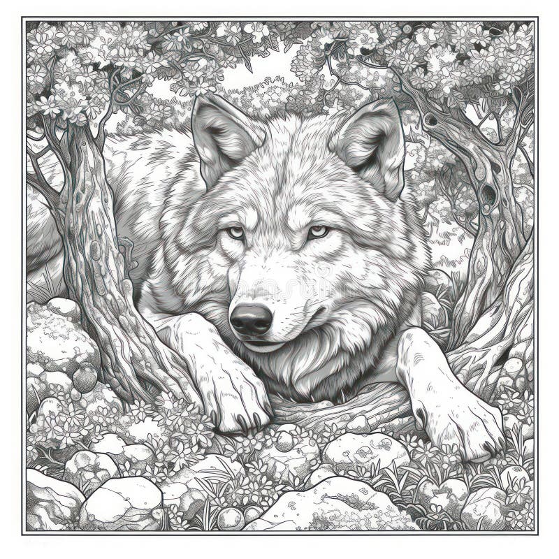 Wolf Drawing Coloring Book Page Stock Illustration - Illustration of ...