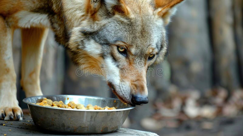 Wolf Eating Food from a Bowl Stock Illustration - Illustration of ...