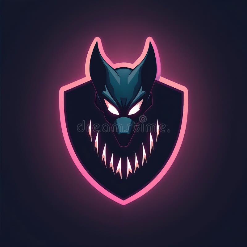 Wolf Emblem with Neon Pink Shield and Glowing White Eyes Stock ...