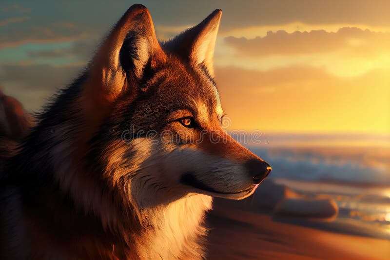 Wolf, Eyes Fixed on the Distant Horizon, while Basking in the Warm Rays ...