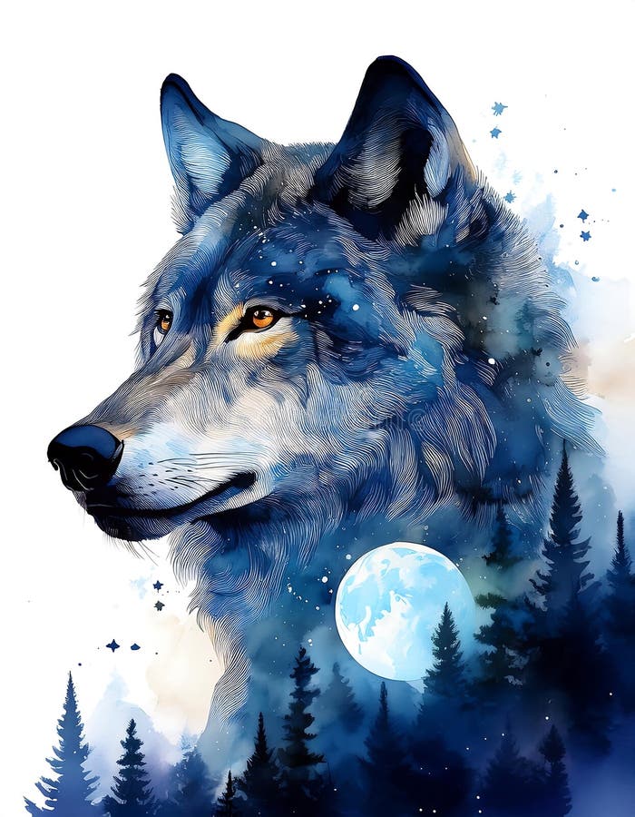 Wolf Face Blends with Tranquil Forest in a Mesmerizing Double Exposure ...