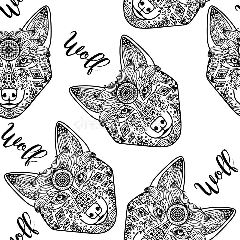 Wolf face seamless pattern stock vector. Illustration of graphic - 78317469