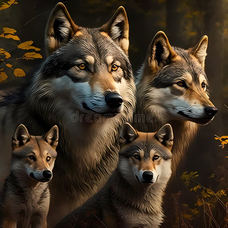 Wolf Family Portrait. Generative AI Stock Illustration - Illustration ...