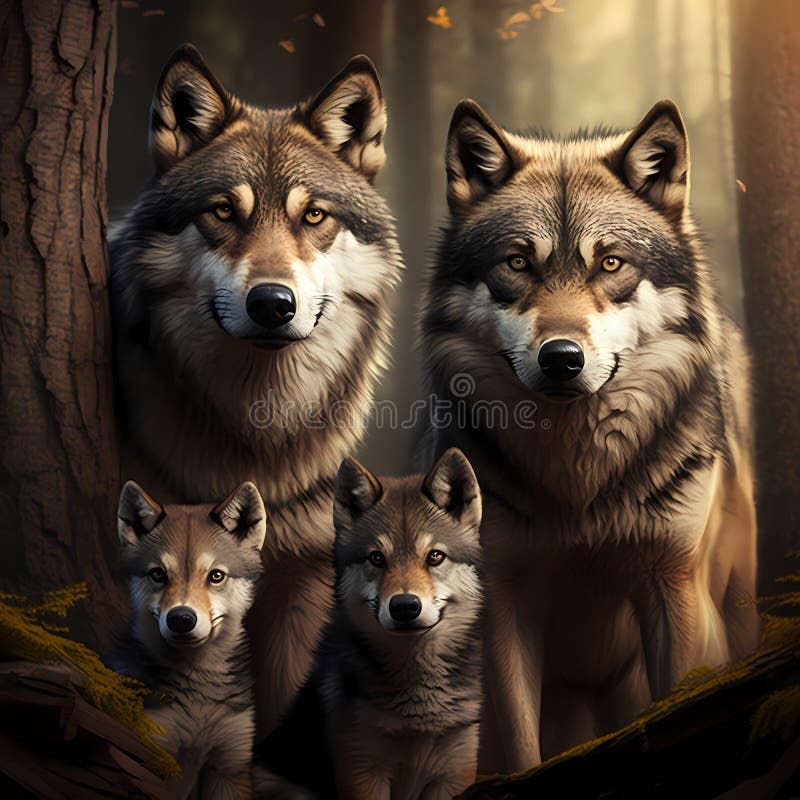 Wolf Family Portrait. Generative AI Stock Illustration - Illustration ...