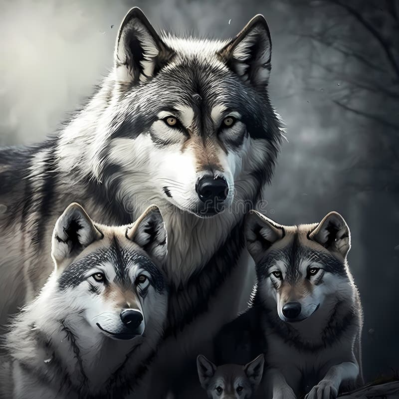 Wolf Family Portrait. Generative AI Stock Illustration - Illustration ...