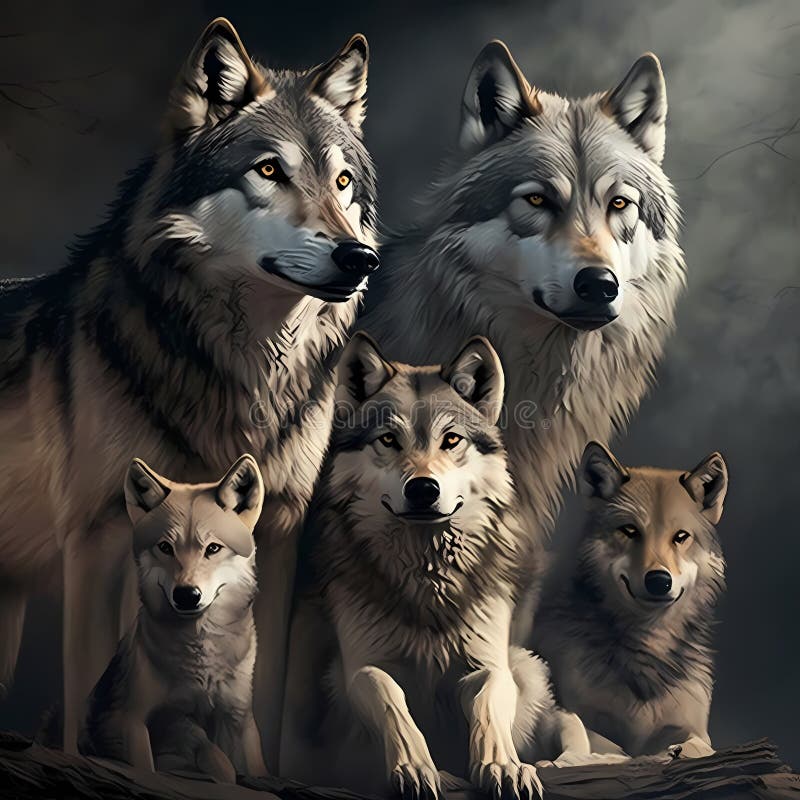 Wolf Family Portrait. Generative AI Stock Illustration - Illustration ...