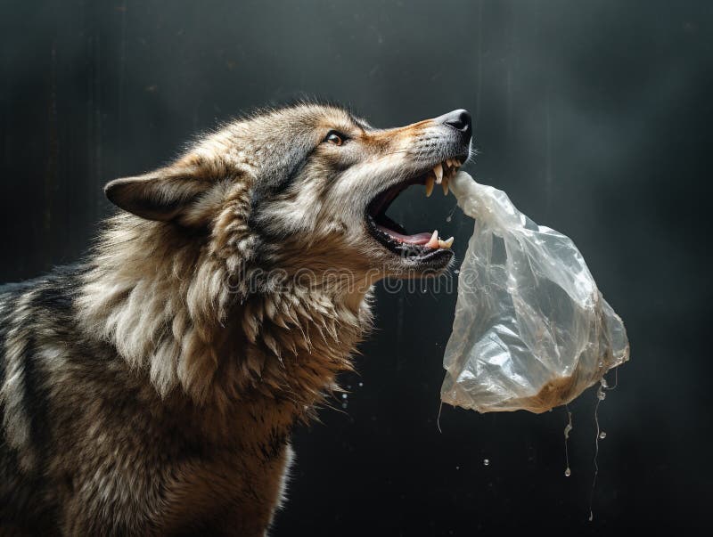 Wolf Fighting with a Plastic Bag Stock Illustration - Illustration of ...