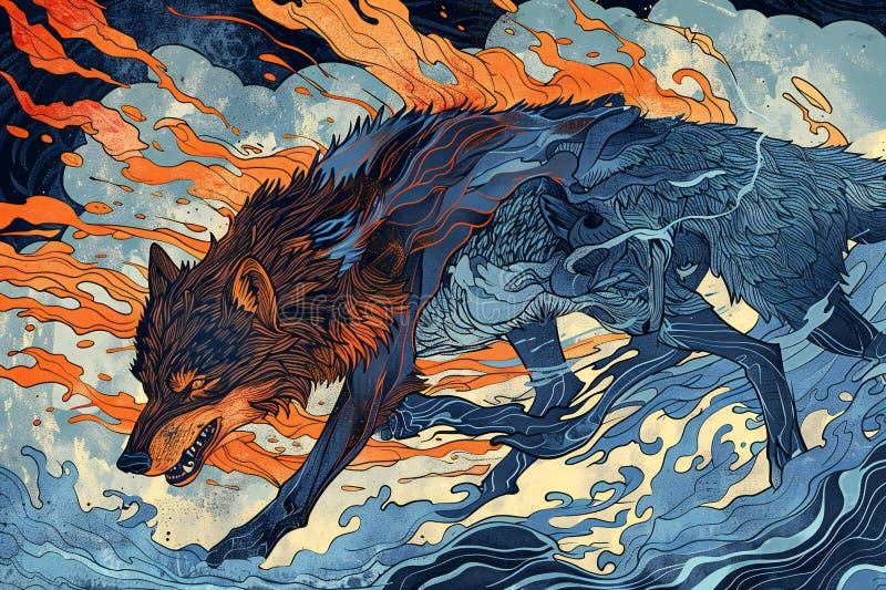 Wolf with Fire Effect, Illustration of a Wolf in the Wild Stock ...