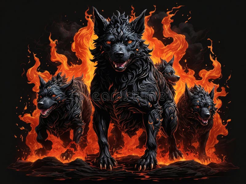 Wolf in Fire, Hellhound Dogs, Ai Generated Stock Illustration ...
