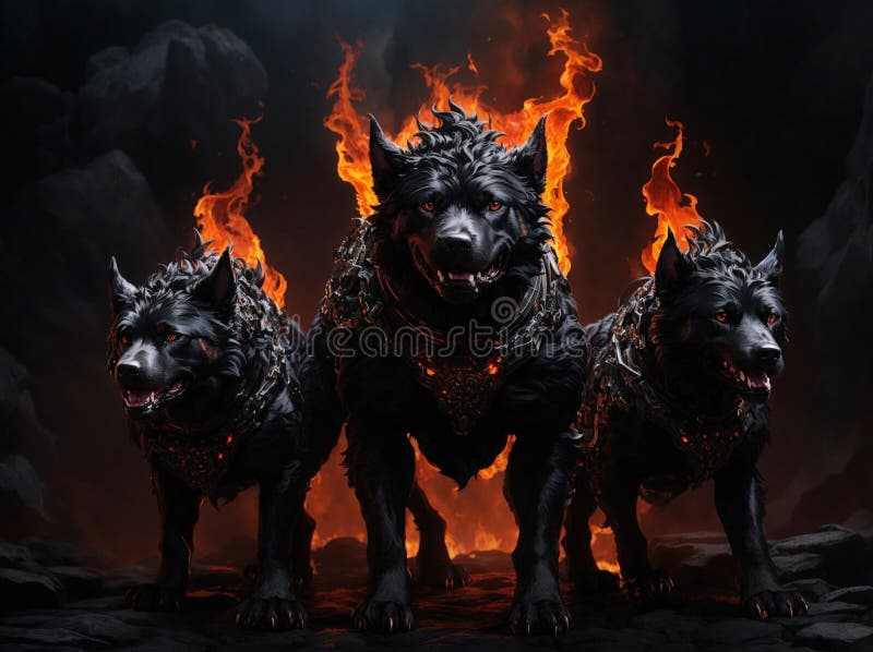 Wolf in Fire, Hellhound Dogs, Ai Generated Stock Illustration ...