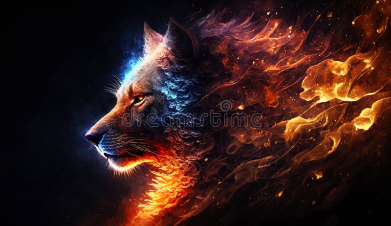 Wolf in Flame. Gnerative Ai. Stock Illustration - Illustration of ...