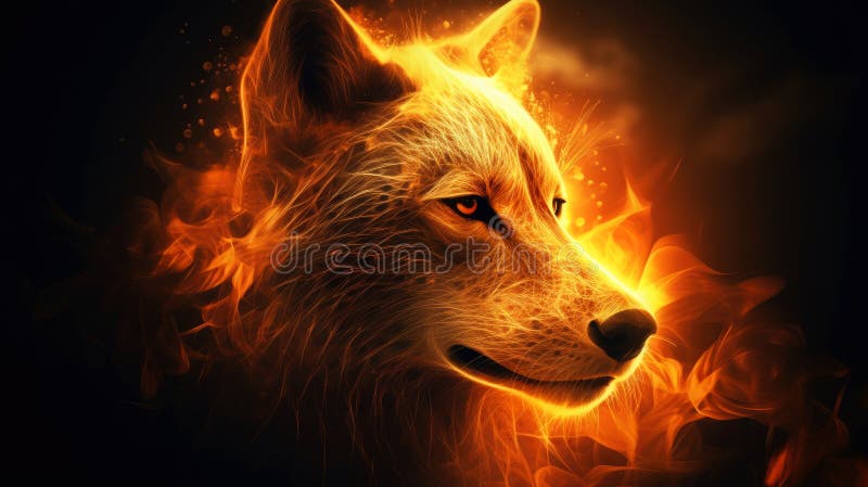 Wolf in Flame. Gnerative Ai. Stock Illustration - Illustration of ...