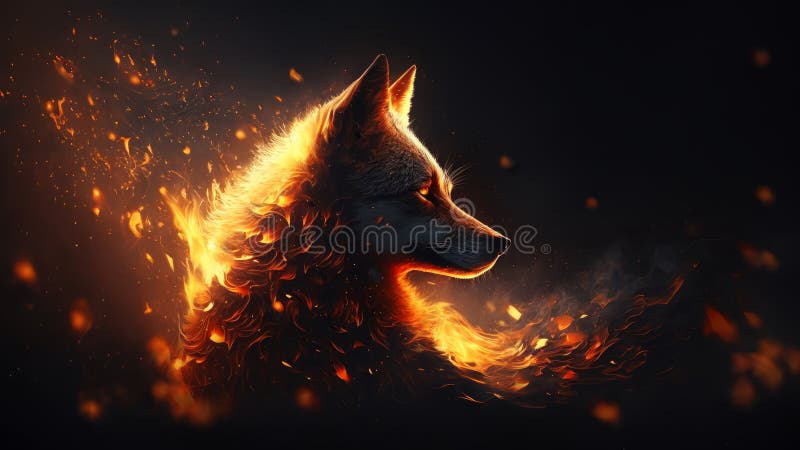 Wolf in Flame. Gnerative Ai. Stock Illustration - Illustration of ...