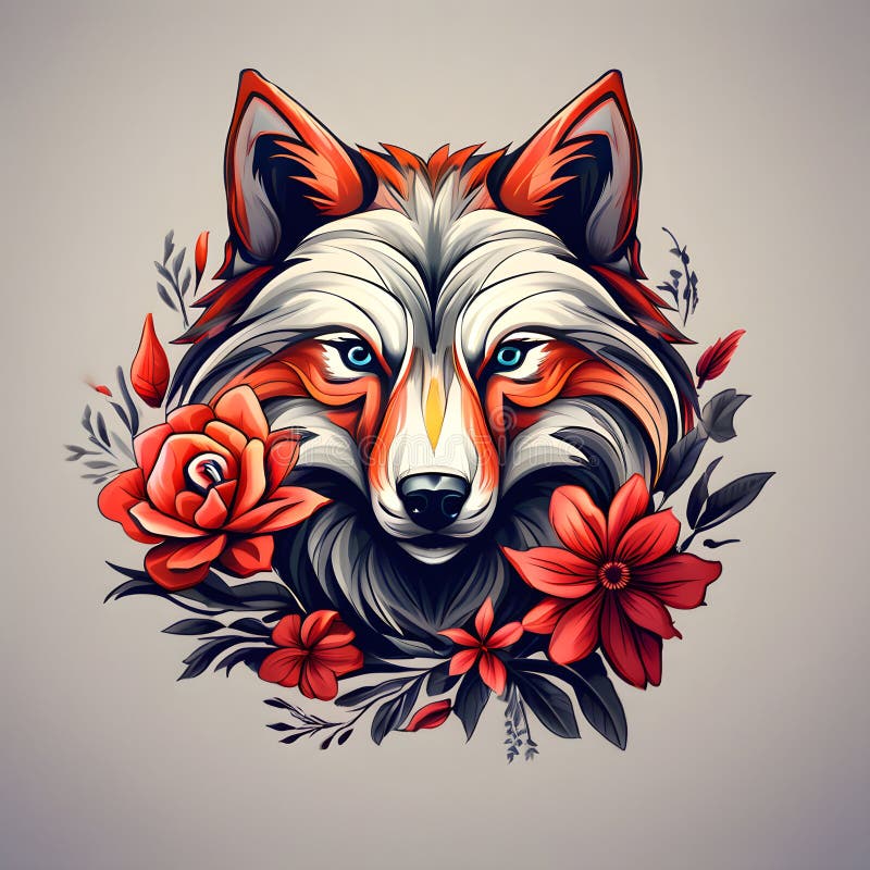 Wolf Flower Art stock illustration. Illustration of sweet - 318480656