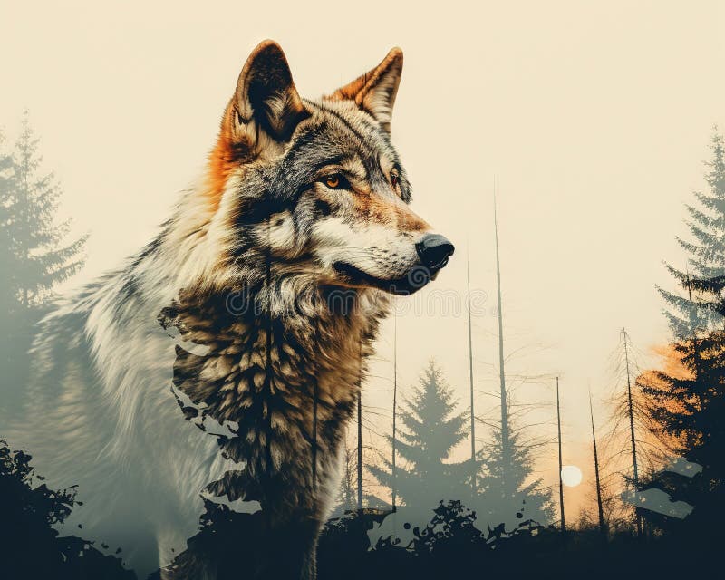 Wolf and Forest Double Exposure is an Animal Forest. Stock Illustration ...