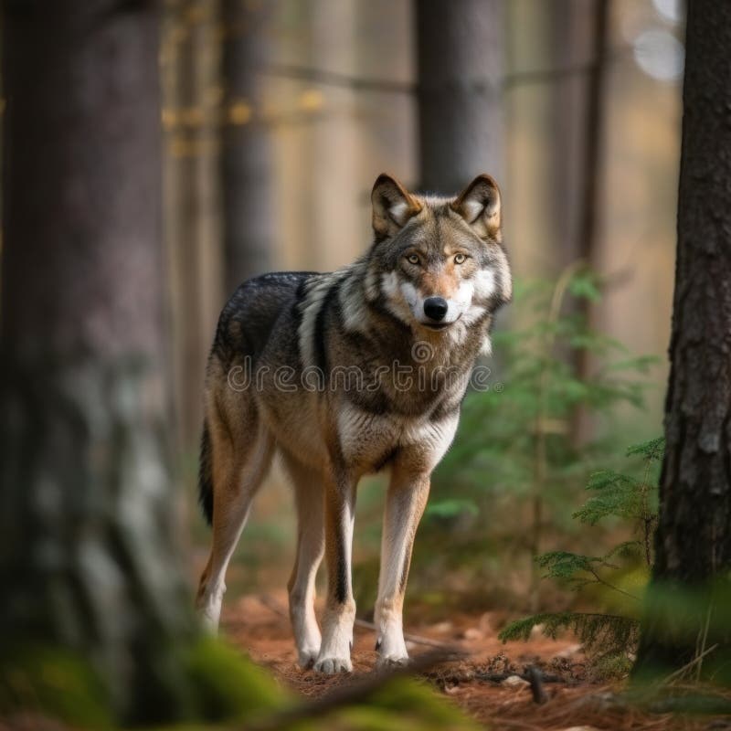 Wolf in Forest. Illustration Generative AI Stock Illustration ...