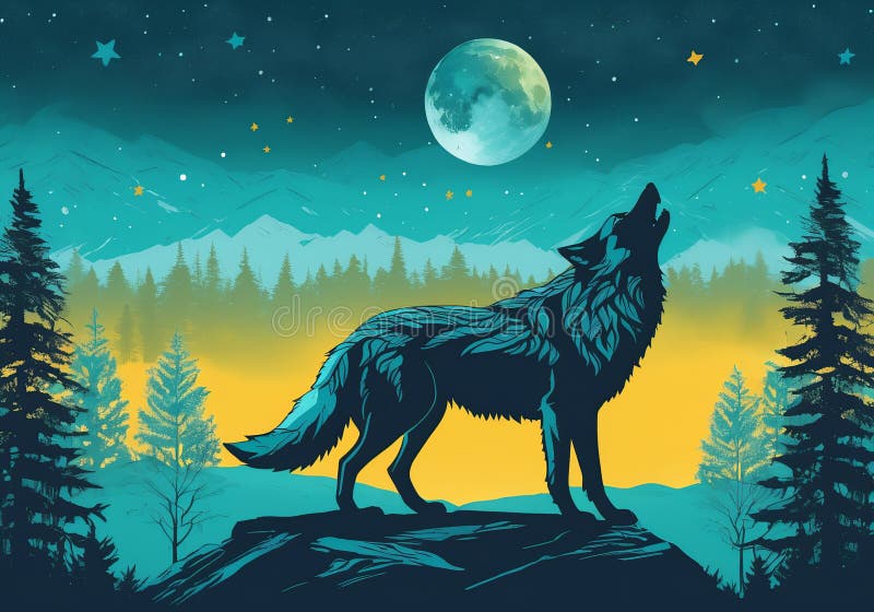 Wolf in the Forest at Night. Stock Illustration - Illustration of night ...