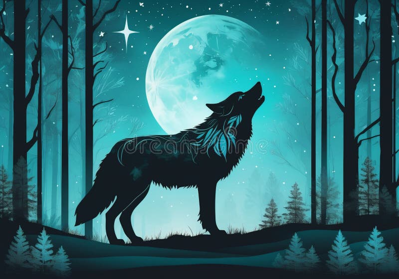 Wolf in the Forest at Night. Stock Image - Image of moon, silhouette ...