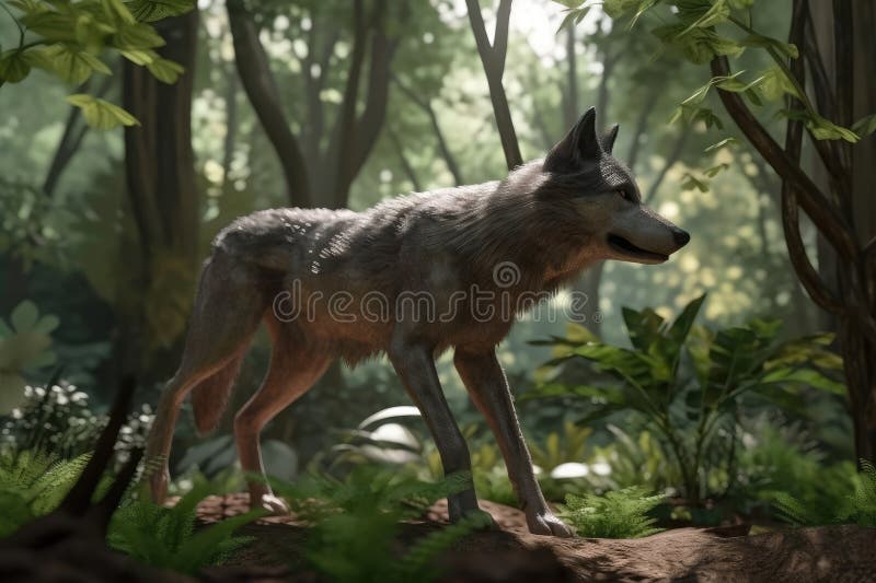A Wolf in the Forest in Summer Stock Illustration - Illustration of ...