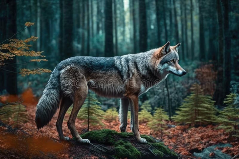A Wolf in the Forest in Summer Stock Illustration - Illustration of ...