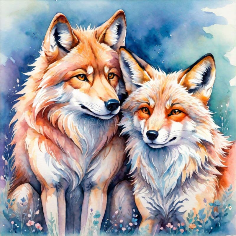Wolf and Fox. Generative AI Stock Illustration - Illustration of ...