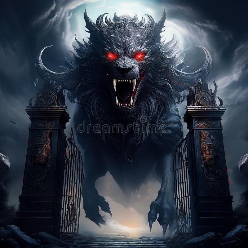 Wolf Gate during Night Storm Stock Illustration - Illustration of black ...