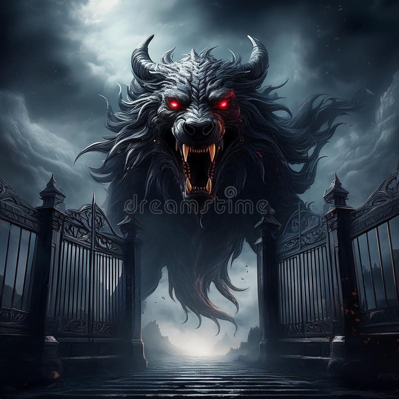 Wolf Gate during Night Storm Stock Illustration - Illustration of wolf ...