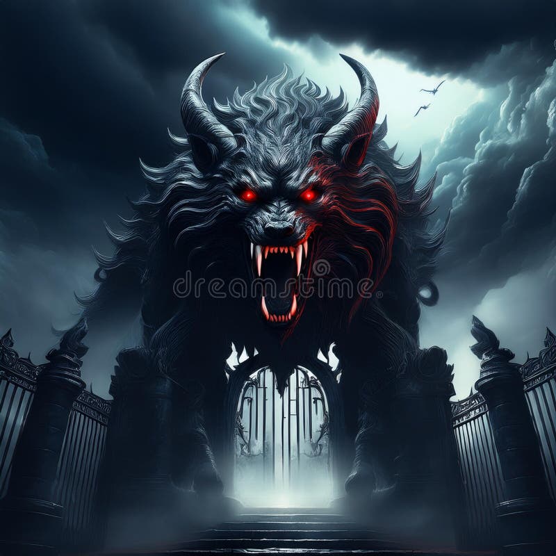 Wolf Gate during Night Storm Stock Illustration - Illustration of cover ...
