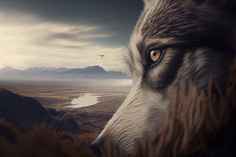 Wolf Gazing Out Over the Landscape, Its Eyes Fixed on Distant Prey ...