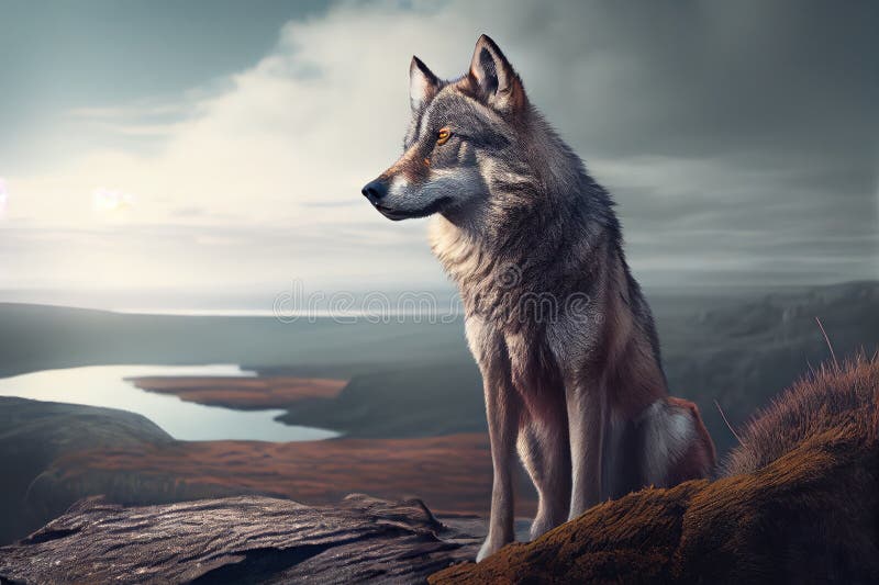 Wolf Gazing Out Over the Landscape, Its Eyes Fixed on Distant Prey ...