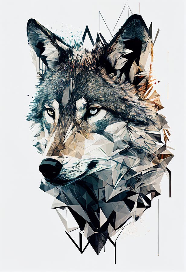 Wolf in Geometric Style on a White Background. AI Generated Stock Photo ...