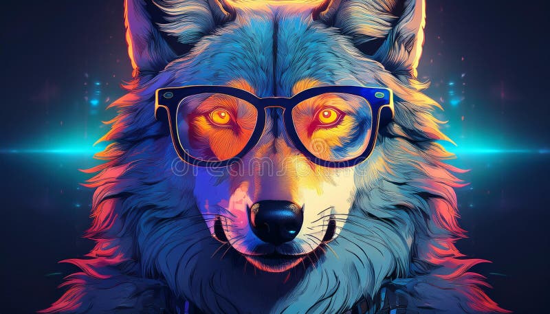 A Wolf in Glasses. Close-up Stock Illustration - Illustration of face ...