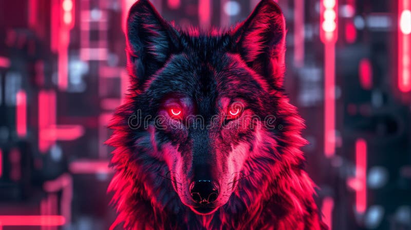 Wolf Glowing Red Eyes Neon Cyberpunk Setting Stock Photos - Free ...