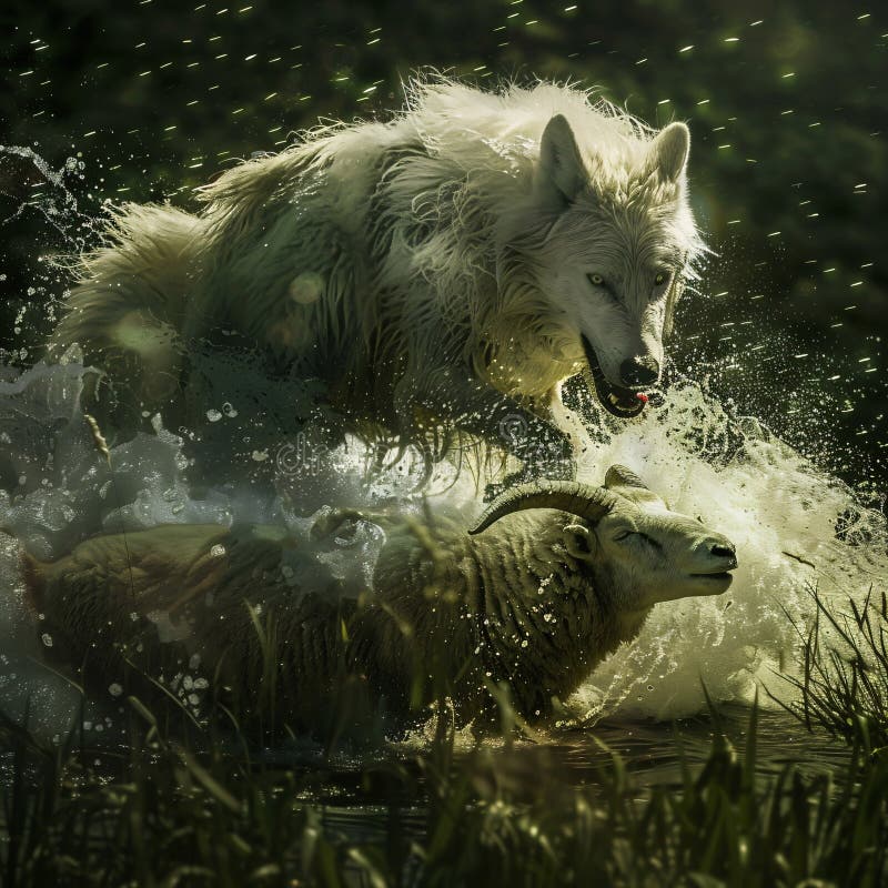 A Wolf and a Goat are Running through the Woods Stock Illustration ...