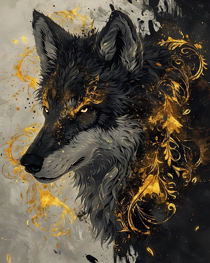 Wolf Golden Hair Black Background Stock Illustration - Illustration of ...