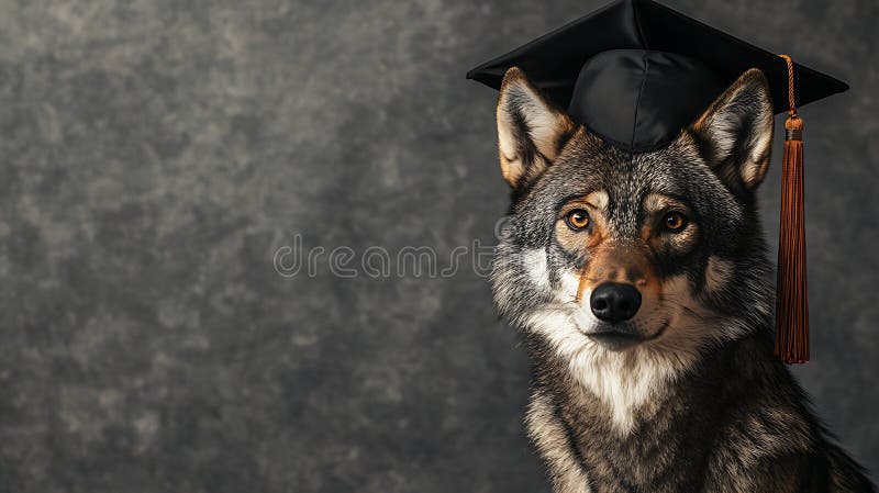 Wolf Graduate. Wolf in Graduation Cap Hat . Dog Stock Photo - Image of ...