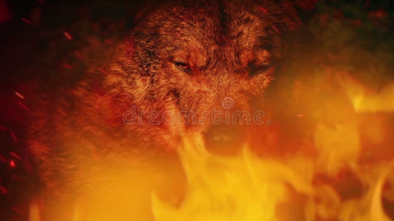 Wolf Growling Closeup in Flames Stock Video - Video of endangered ...