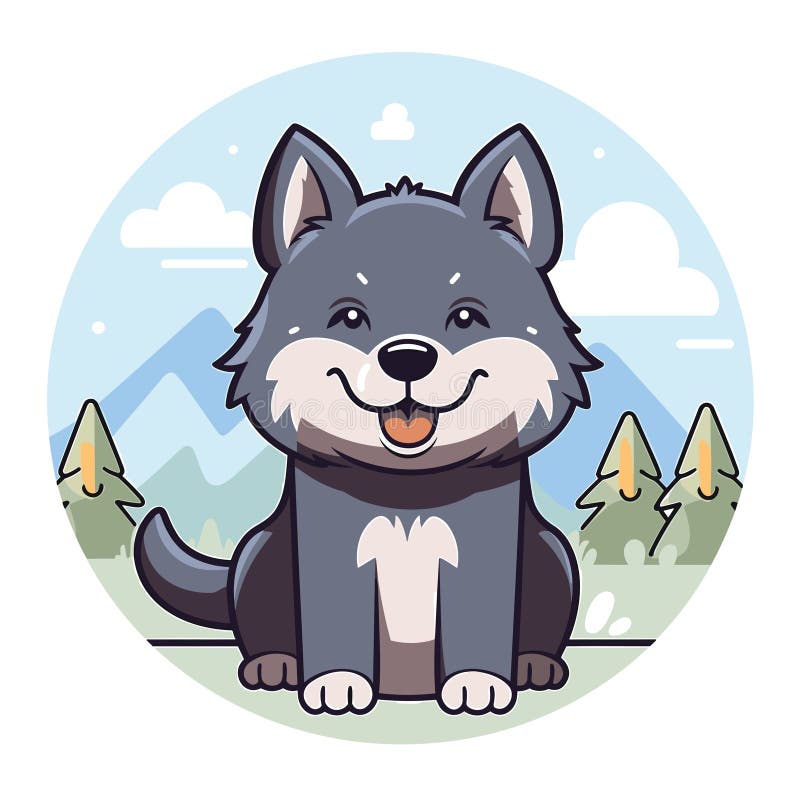 Wolf. Wolf Hand-drawn Comic Illustration. Cute Vector Doodle Style ...