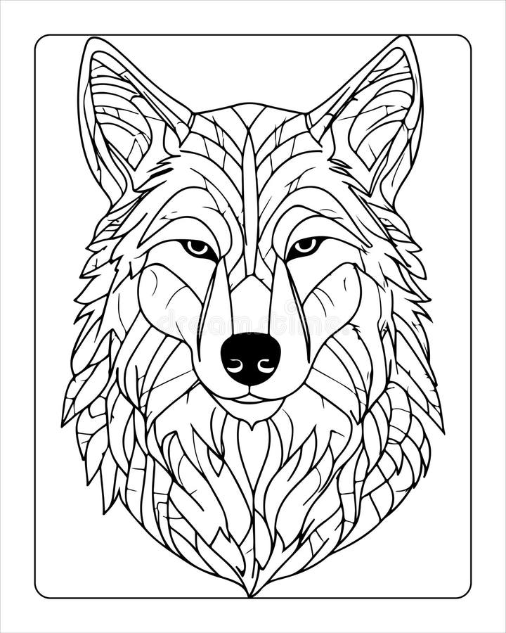Wolf Head Coloring Page for Kids Stock Vector - Illustration of print ...