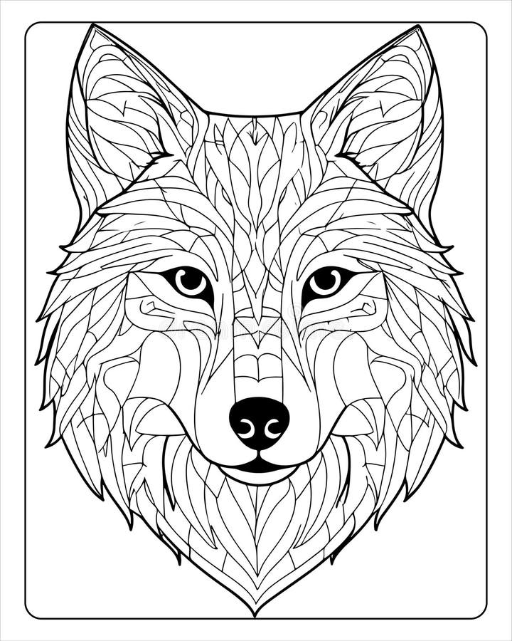 Wolf Head Coloring Page for Kids Stock Vector - Illustration of icon ...