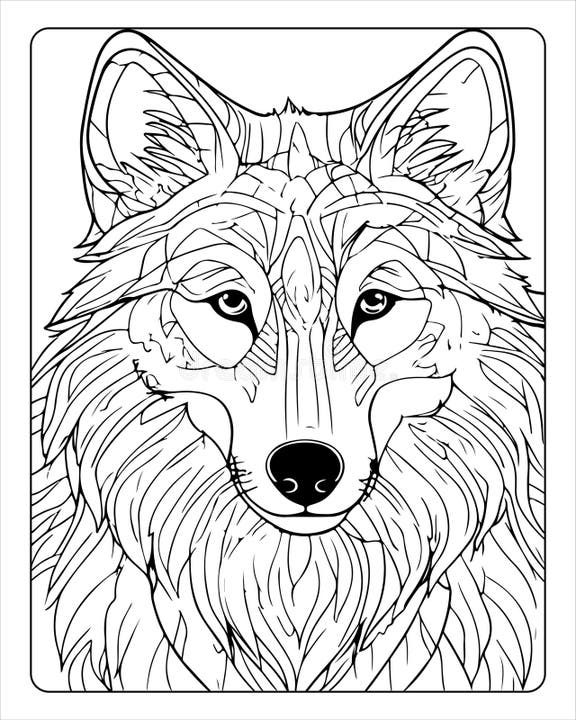 Wolf Head Coloring Page for Kids Stock Vector - Illustration of linear ...