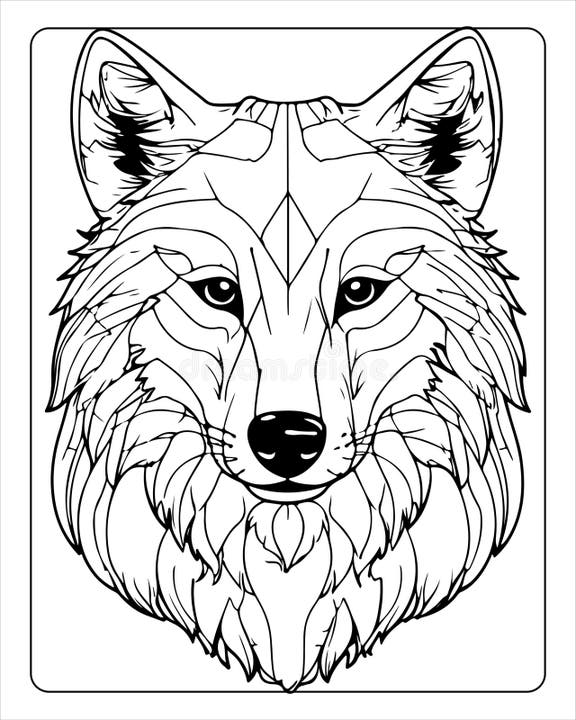 Wolf Head Coloring Page for Kids Stock Vector - Illustration of face ...