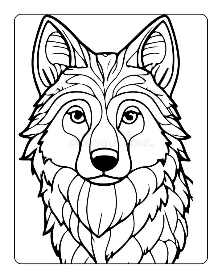 Wolf Head Coloring Page for Kids Stock Vector - Illustration of ...