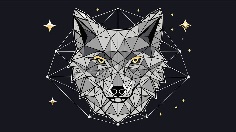 Wolf Head with Crescent Moon and Stars. Logo Design Element. Low ...