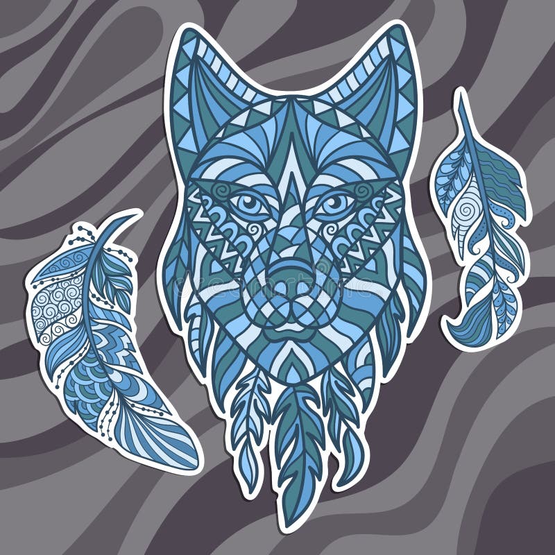 Wolf Head in Ethnic Style, Stickers Stock Vector - Illustration of ...