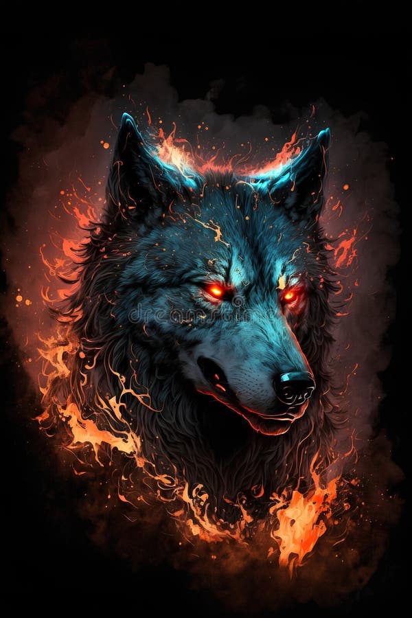 The Wolf in the Fire. Digital Painting on a Black Background Stock ...
