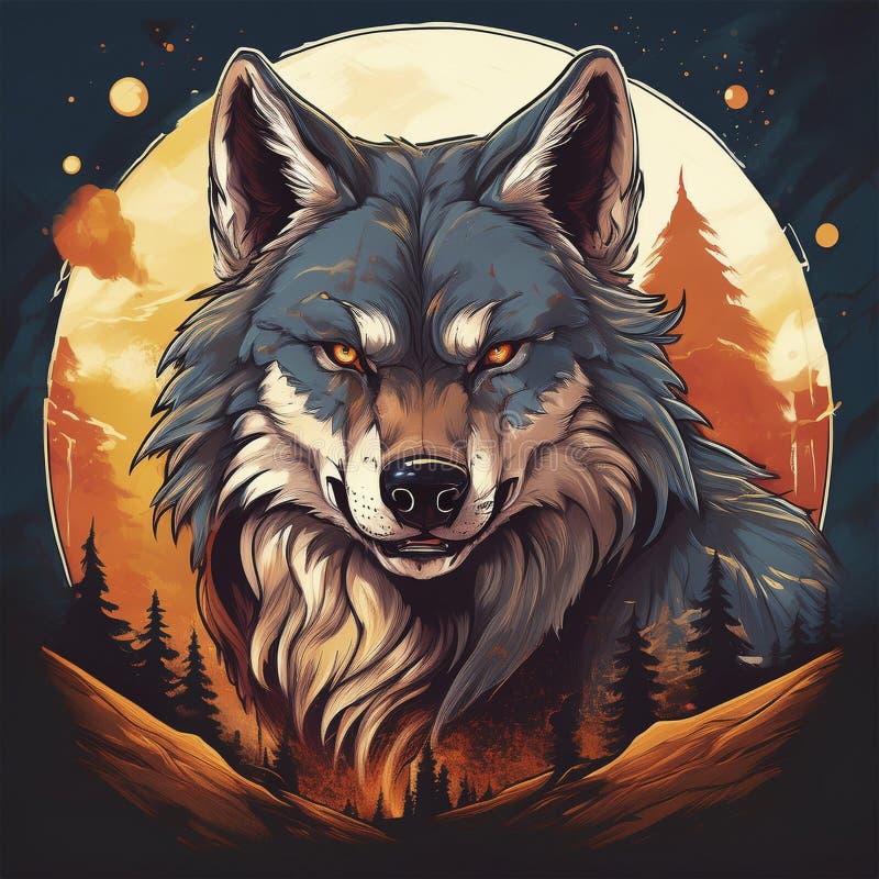 Wolf Head Logo Comic Style Digital Illustration Stock Illustration ...