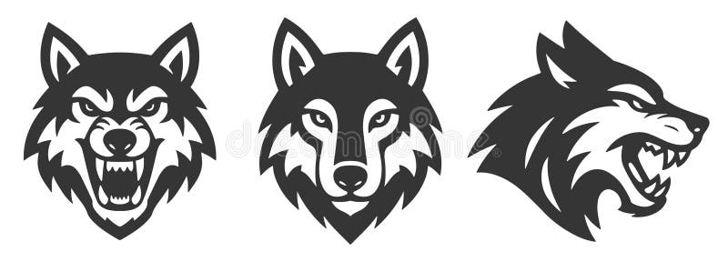 Wolf Head Logo Icon Symbol Set. Angry, Aggressive Wolf Face Silhouette ...