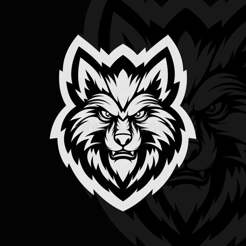 Wolf Head Mascot Character Logo Design, Black White Stock Vector ...