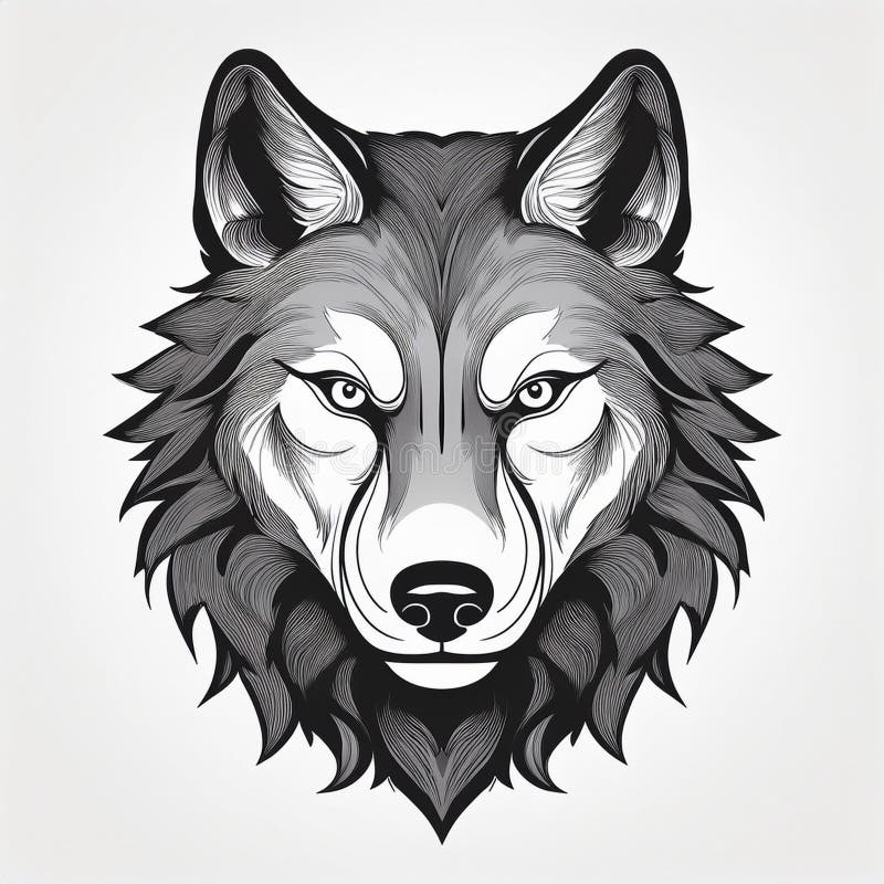 Wolf Head in Simple Black and White Graphics Stock Illustration ...